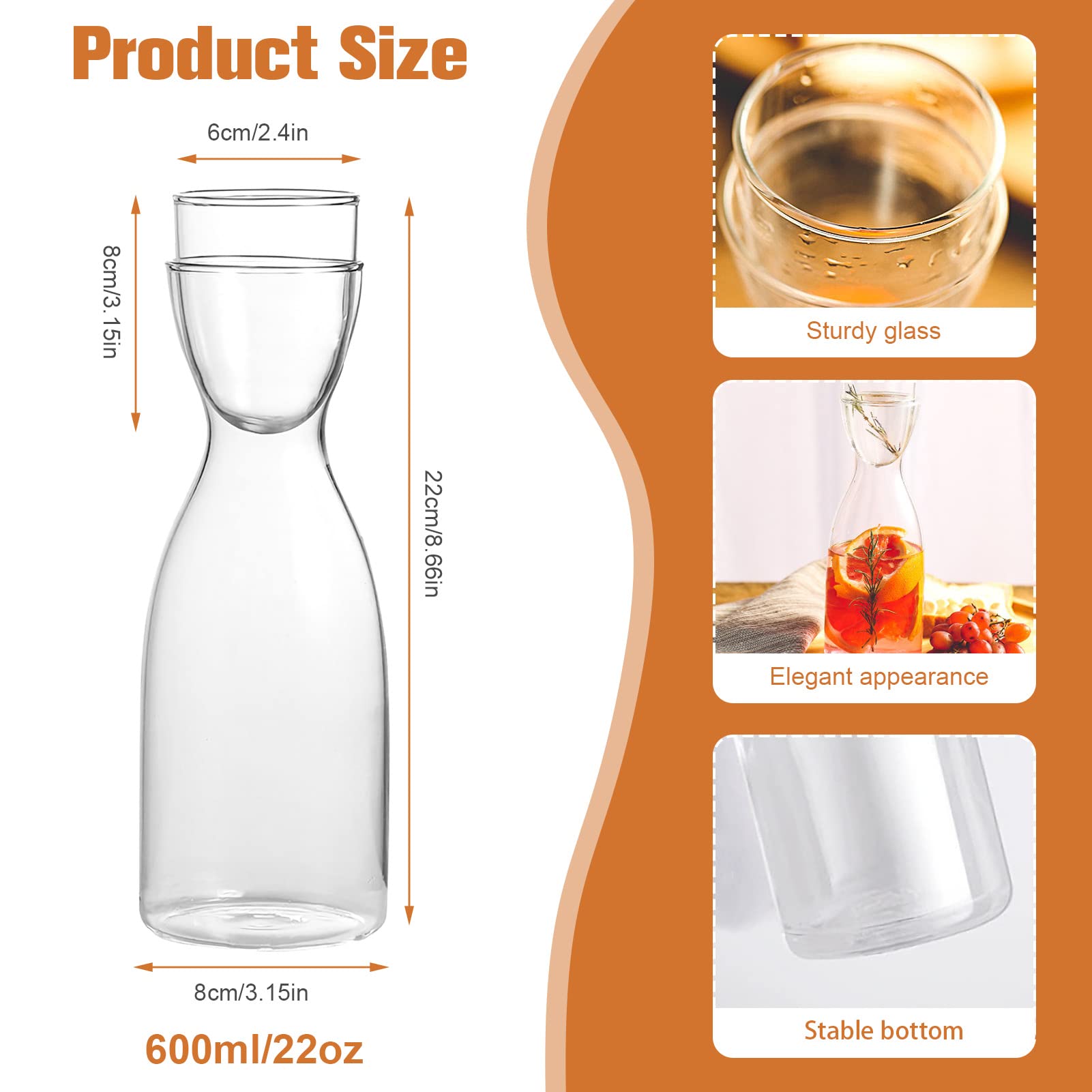 22 OZ Bedside Water Carafe with Cup Glass Pitcher Set, Mouthwash Dispenser for Bathroom Bedroom Nightstand(Clear)