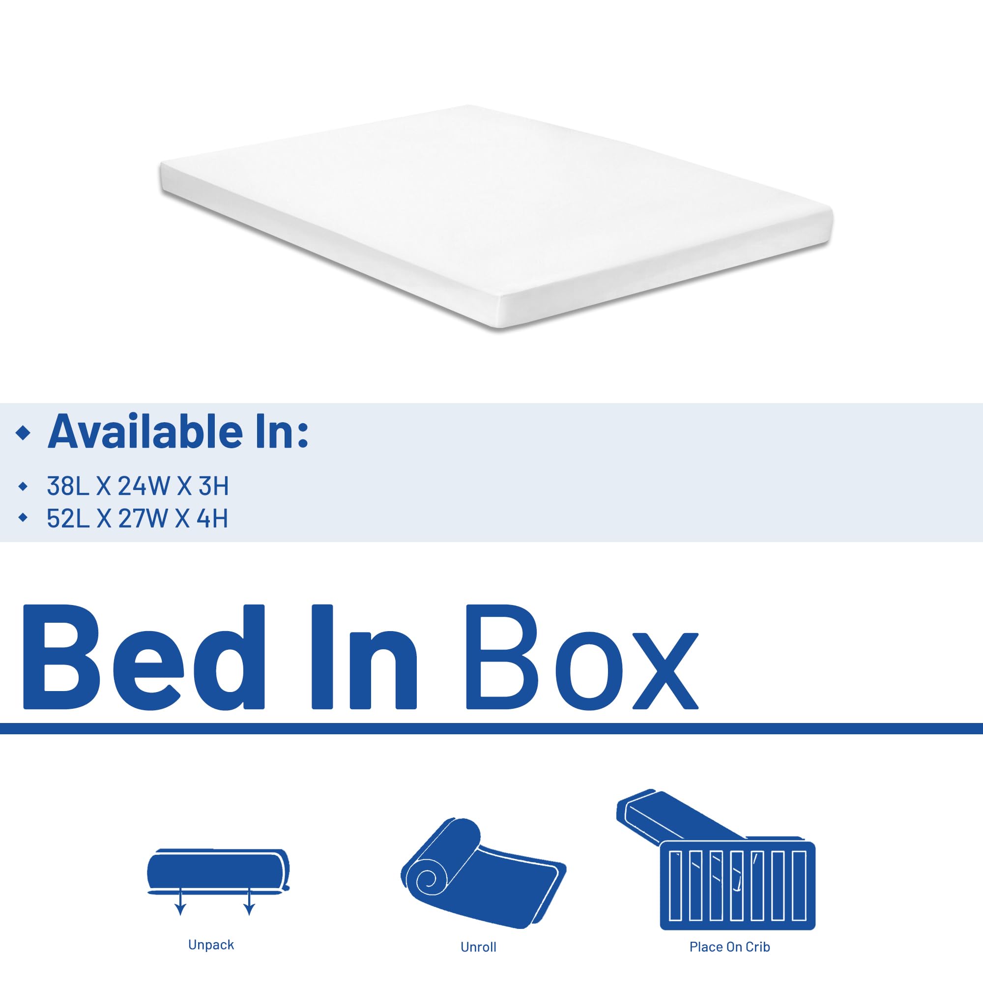 Mattress Solution, 3-Inch Waterproof Mini Crib Mattress, Breathable & Removable Cover, CertiPUR-US Certified, 24 x 38 x 3, White