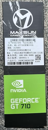 maxsun GEFORCE GT 710 2GB Low Profile Ready Small Form Factor Video Graphics Card GPU Support DirectX12 OpenGL4.5, Low Consumption, VGA, DVI-D, HDMI, HDCP, Silent Passive Fanless Cooling System