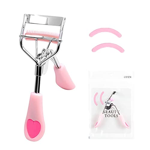 MICPANG Eyelash Curler with Built in Comb Eye Lash Curler Lash Tool with Brush Mini Small Best Eyelash Curler with Lash Separator 2 Refill Pads Portable Compact Plastic Partial Makeup Curler (Peach)