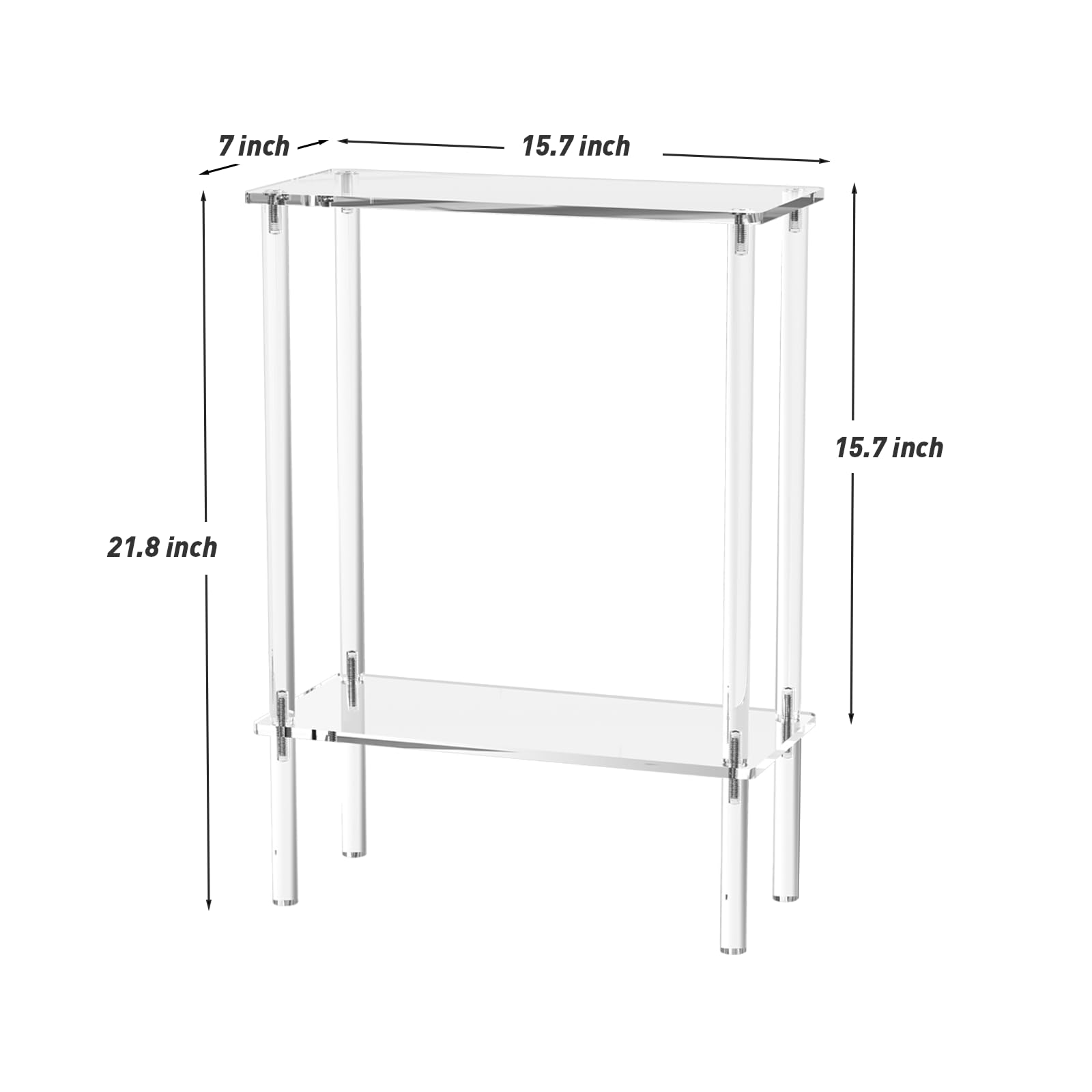 Acrylic Side Table, 2-Tier Narrow Side Table, Skinny Side Table, Slim Side Tables for Small Spaces, 7" D x 15.7" W x 21.8”H