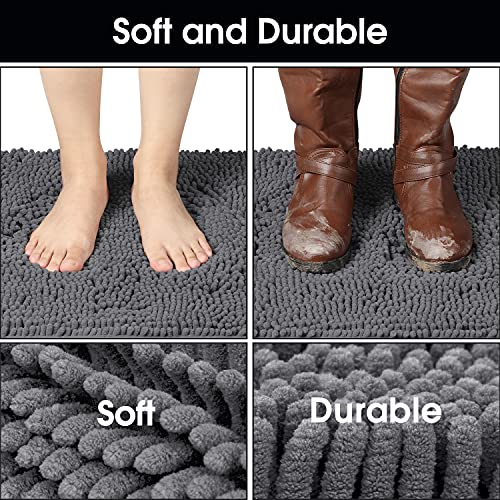 HOMEIDEAS Durable Chenille Water Absorbent Door Mat Indoor, 24x36, Machine Washable Drying Entryway Rug, Soft Dog Mat Rug, for Shoes and Pet Paws, Non-Slip Inside Doormat for Entrance, Mud Room, Grey