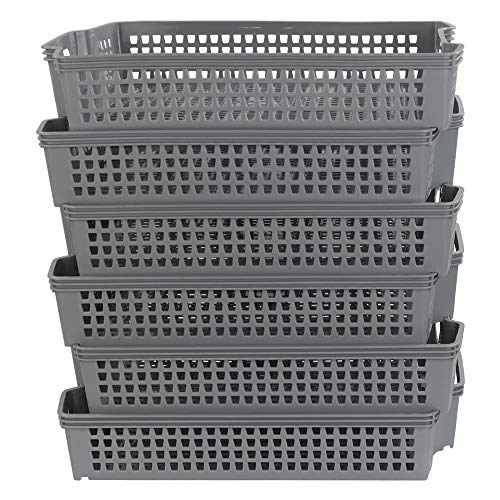 Ggbin Plastic Basket for Organizing, Grey Basket Trays, Set of 6