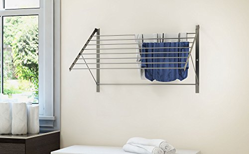 brightmaison Wall Mount Clothes Drying Rack & Laundry Room Organizer, 6.5 Yards Drying Capacity Stainless Steel Silver Laundry Rack