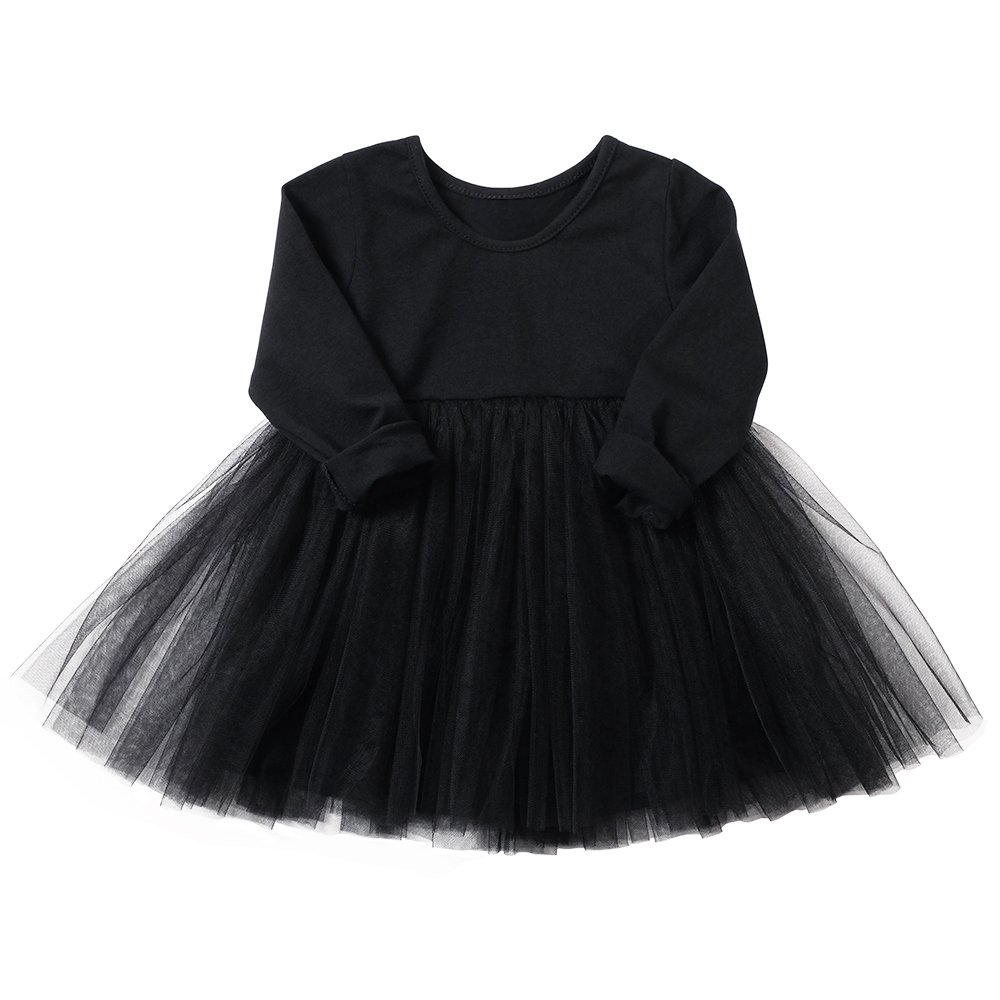 Baby Girls Black Dress Tutu Long Sleeves Ruffle Tulle 9-48m (24-36m, Black)