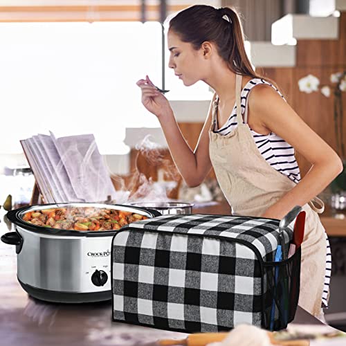 BAGSPRITE Slow Cooker Cover for Crock Pot and Hamilton Beach 6 7 8 Quart Slow Cooker, Oval Crockpot Cover Dust Cover, Appliance Covers Buffalo Check Black