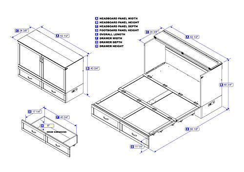 AFI Hamilton Murphy Bed Chest with Charging Station & Mattress Queen Grey