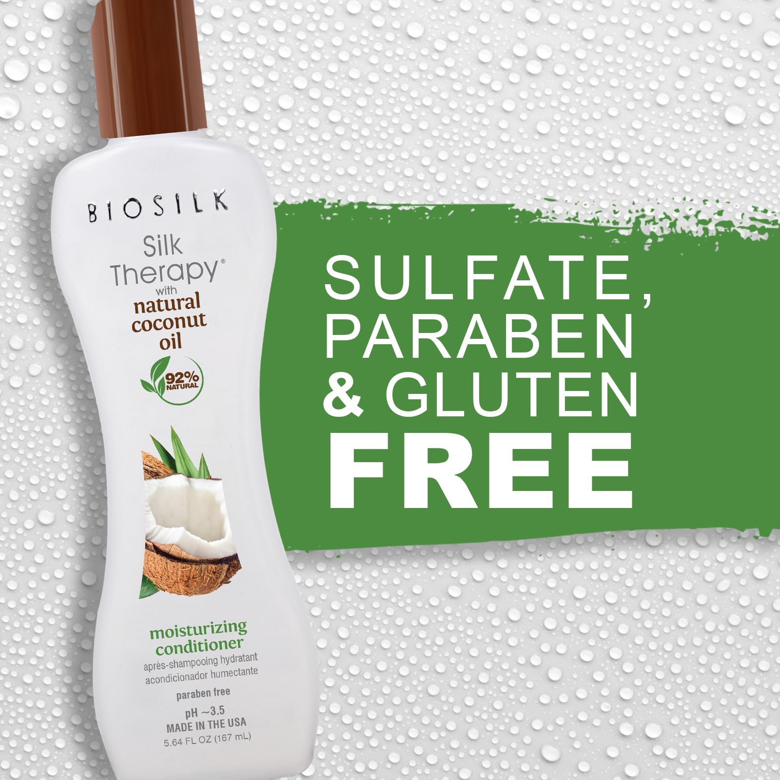 BioSilk Silk Therapy with Natural Coconut Oil Moisturizing Conditioner, Nourishing & Helps Eliminate Frizz, Sulfate, Paraben & Cruelty-Free, 5.64 Oz