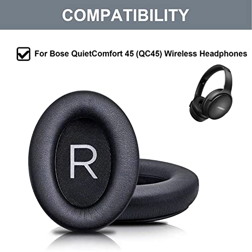 Aiivioll QC45 Replacement Ear Pads Cushions Earpads for Bose QC45 Wireless Headphones Softer Leather High-Density Noise Cancelling Foam,Earpads Repair Part(Black)