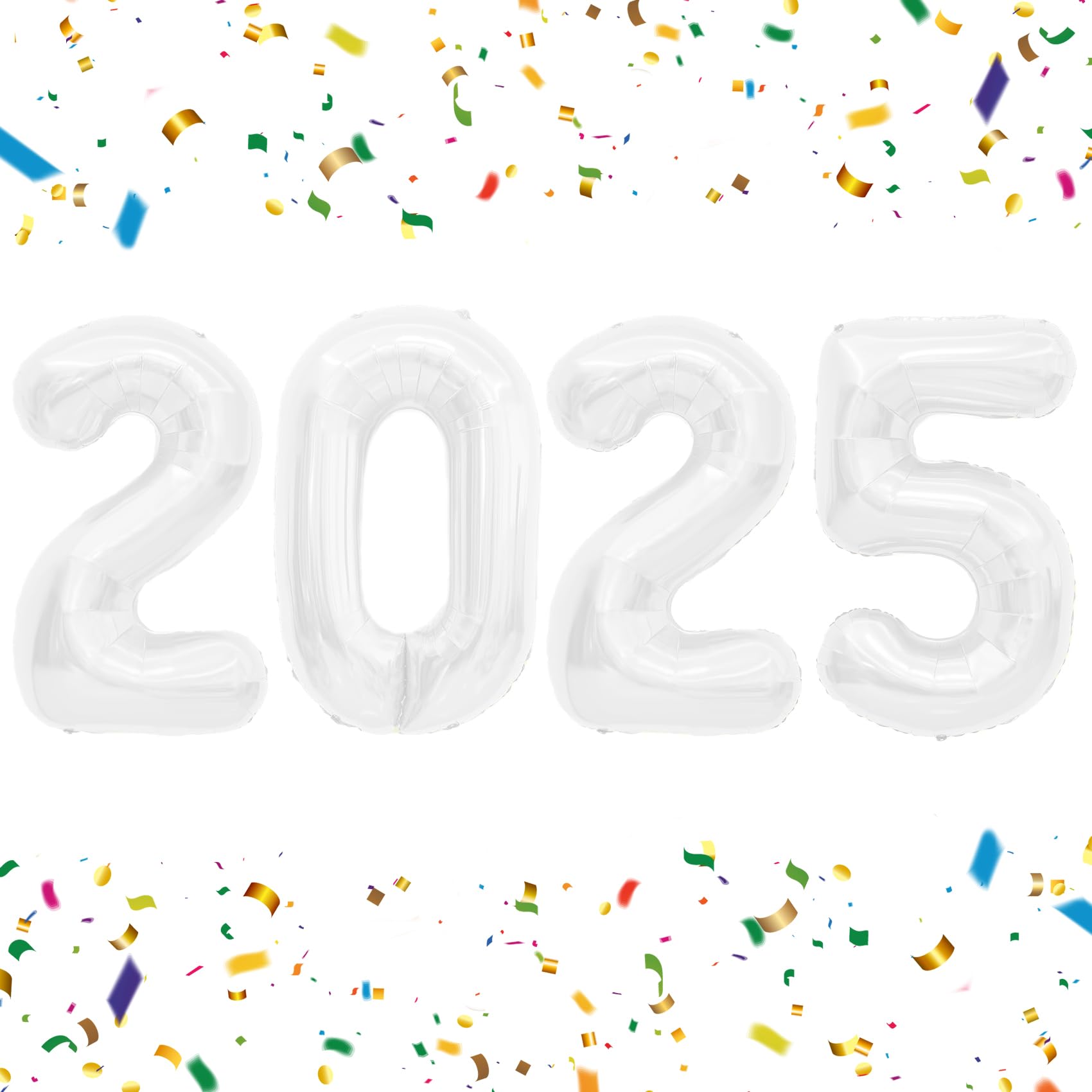 2025 Balloons White Number Balloons 2025 40 Inch 2025 Numbers for New Year Party Large 2025 Foil Mylar Balloon for 2025 New Year Eve Party Supplies Festival Birthday Anniversary Graduation Decorations