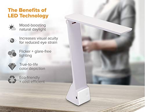 Bostitch Office KT-VLED1810-WHITE Rechargable Battery LED Desk Lamp, 3 Color Temperatures, Flip Open, White