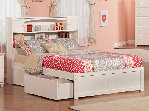 AFI Newport Full Platform Bed with Flat Panel Footboard and Turbo Charger with Urban Bed Drawers in White