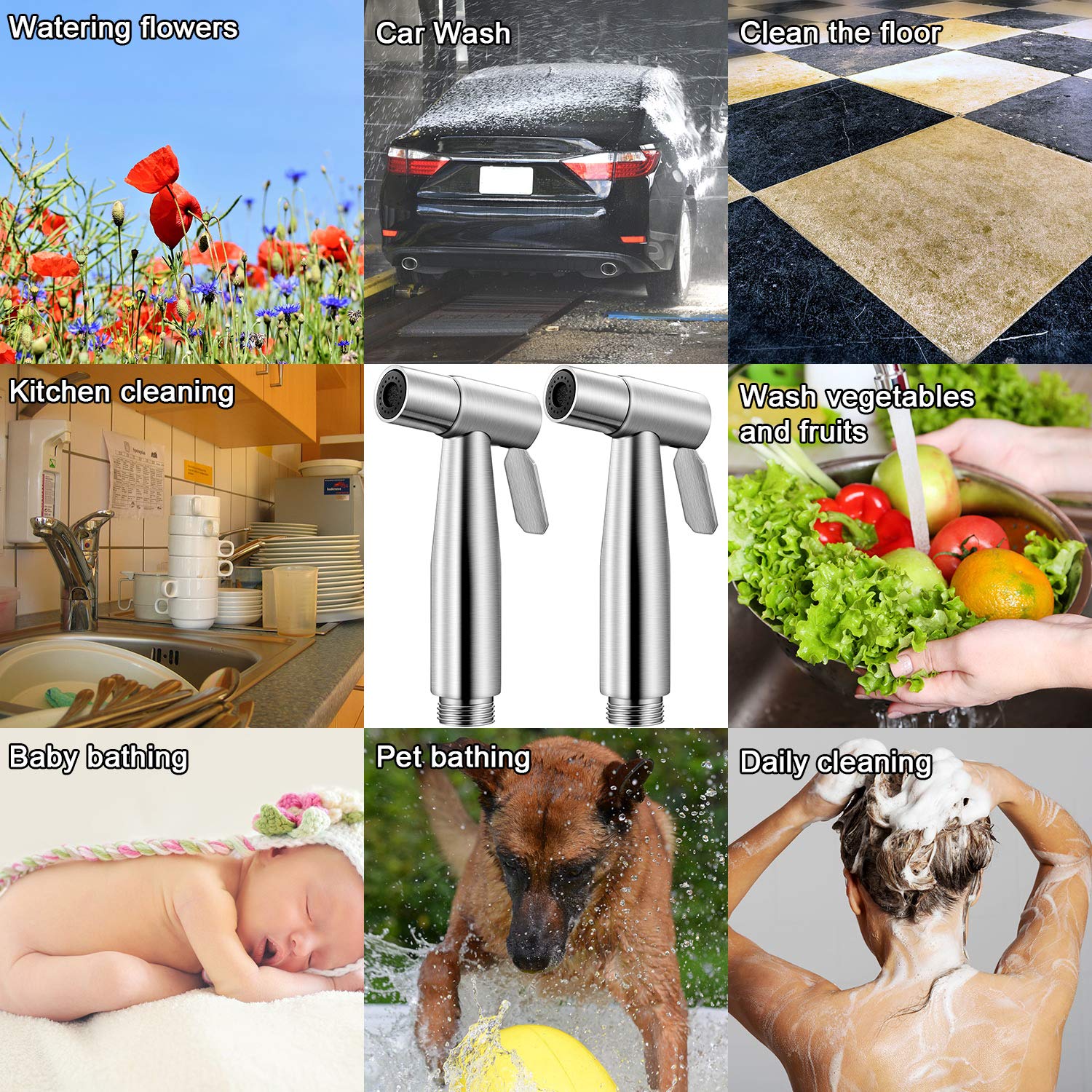 2 Pieces Bidet Toilet Sprayer Head Stainless Steel Handheld Bidet Sprayer Cloth Bathroom Diaper Sprayer for Kitchen and Toilet Cleaning