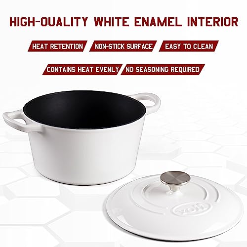 AILIBOO Enameled Cast Iron Dutch Oven - 4 Qt Dutch Oven Pot with Lid, Long-Lasting Enamel Dutch Oven for Bread Baking, Non-Stick Bread Dutch Oven, Enamel Cast Iron Cookware - White Dutch Oven 4 Quart