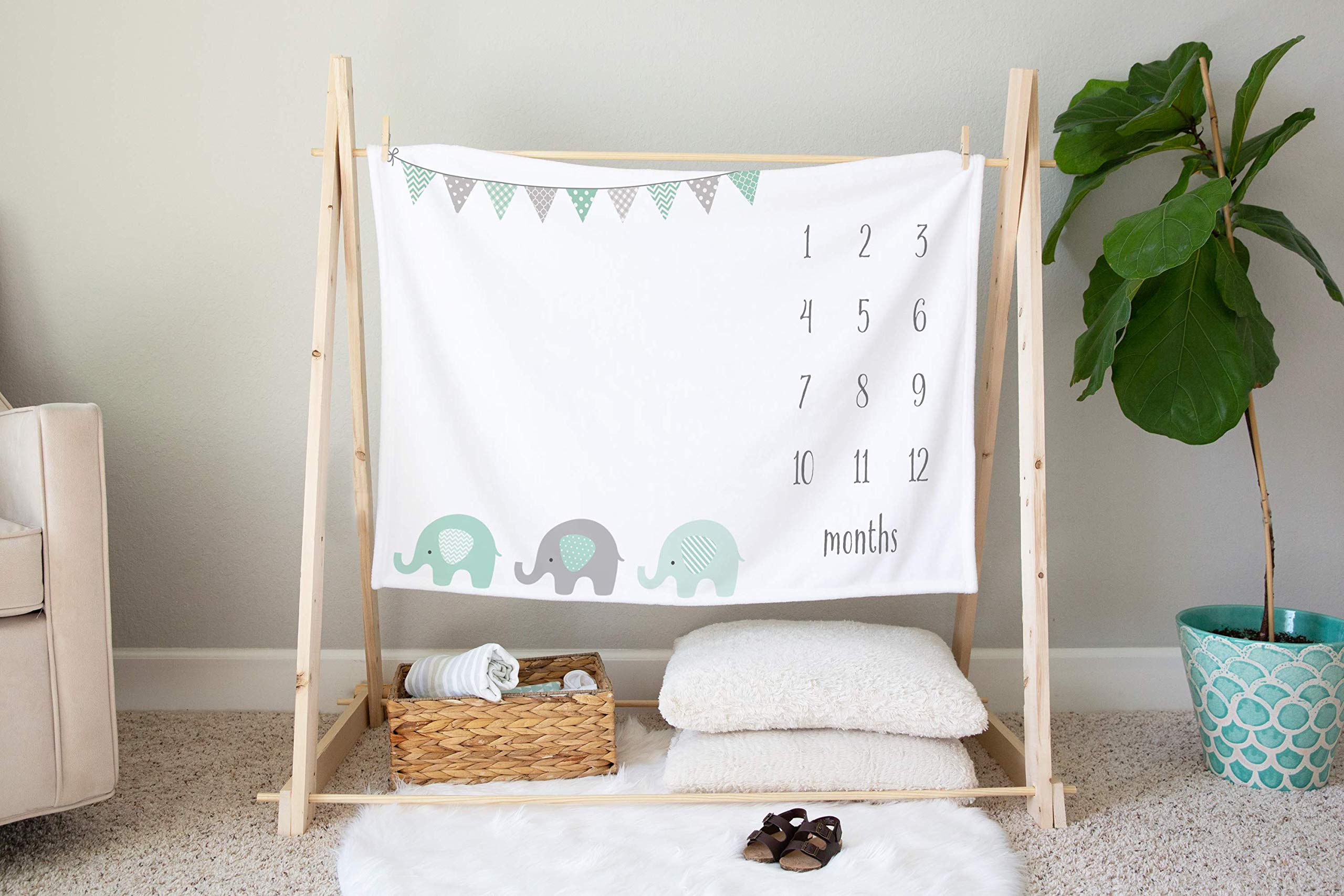 Elephant Milestone Baby Blanket for Girl or Boy with Canvas Bag and Marker - 60" x 40"