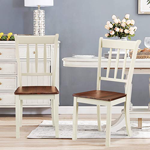 Giantex Solid Wood Dining Chairs Set of 2, Farmhouse Armless Kitchen Chair with Rake Back, Wooden Whitesburg Dining Room Chairs