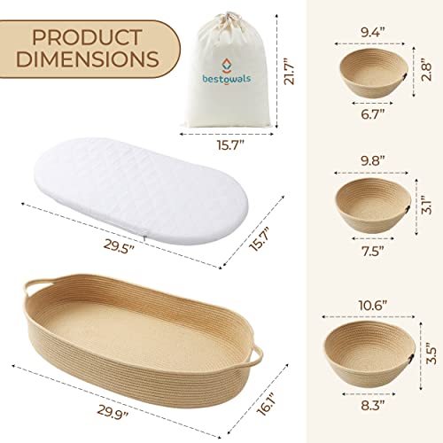 BESTOWALS Baby Changing Basket for Baby Dresser, Moses Basket for Babies, Comfortable and Stylish Cotton Rope Diaper Changing Basket with 3 Small Baskets, Easy to Carry