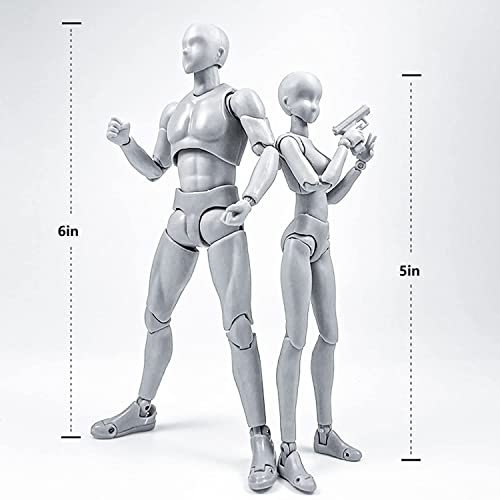 CUYUFIA Action Figures Body-Kun DX & Body-Chan DX PVC Model SHF(Grey Color) with Box Drawing Figure Models for Artists (Male+Female)