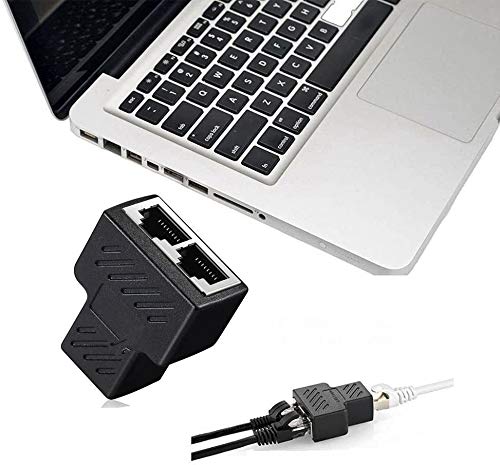 RJ45 Splitter Adapter, Minriu 1 to 2 Port USB to RJ45 Socket Adapter Interface Ethernet Adapter 8P8C Extender Plug LAN Network Connector for Cat5, Cat5e, Cat6, Cat7, Black 1