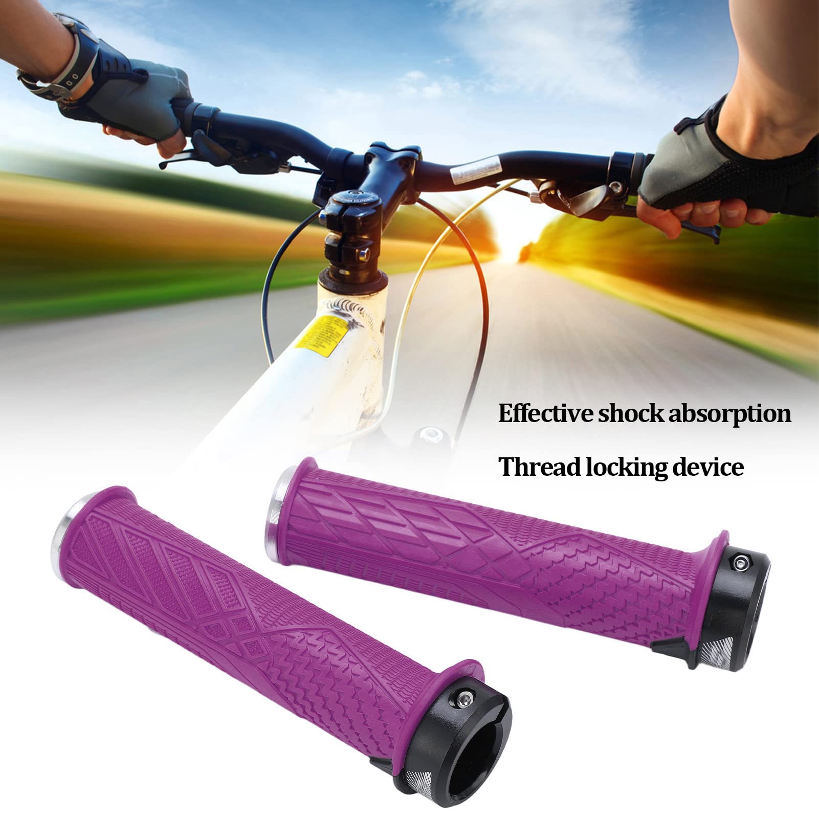 2PCS Bike Handle Grips TPR Rubber Ergonomic Lightweight Bike Lock Grip Replacement Parts Cycling Accessory (Purple)