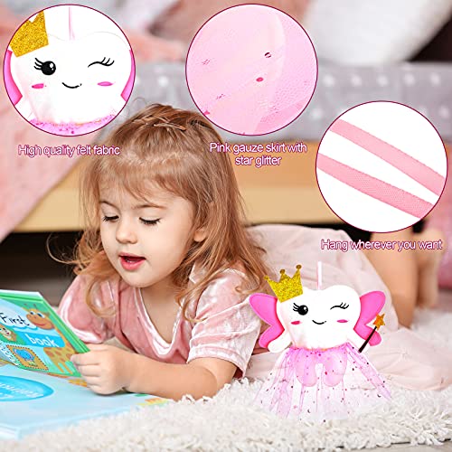 Breling Tooth Pillow Kit for Girls Teeth Gifts Pillow with Pocket Including Lost Teeth Holder Cute Dear Tooth Notepad Felt Keepsake Wallet Pouch to Hold Card Photography for Kids (Pink)