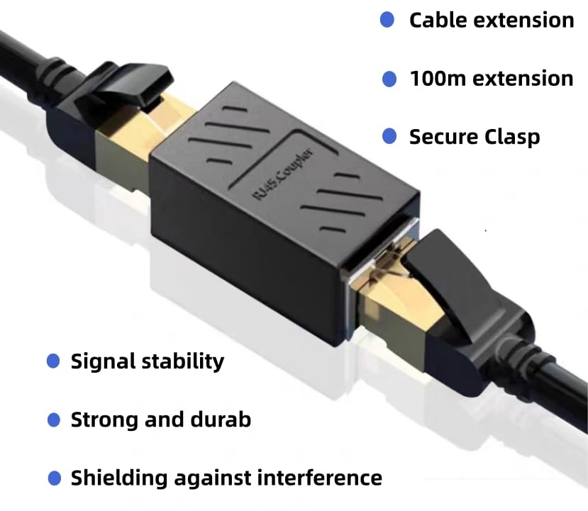 DGTJEVU RJ45 Coupler Ethernet Cable Extender 6 Pack in Line Network Cable Coupler Cat7 Cat6 Cat5 Cat5e Ethernet Coupler Adapter Female to Female, Black