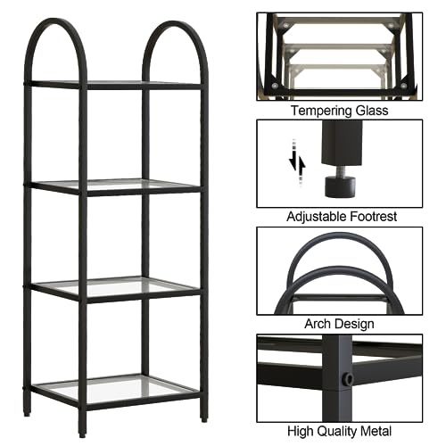 Arbuxzuy 4-Tier Bookcase ,Small Bookshelf ,Narrow Tempered Glass Bookshelves,Slim Shelving Unit for for Living Room, Bedroom, Home Office, Black