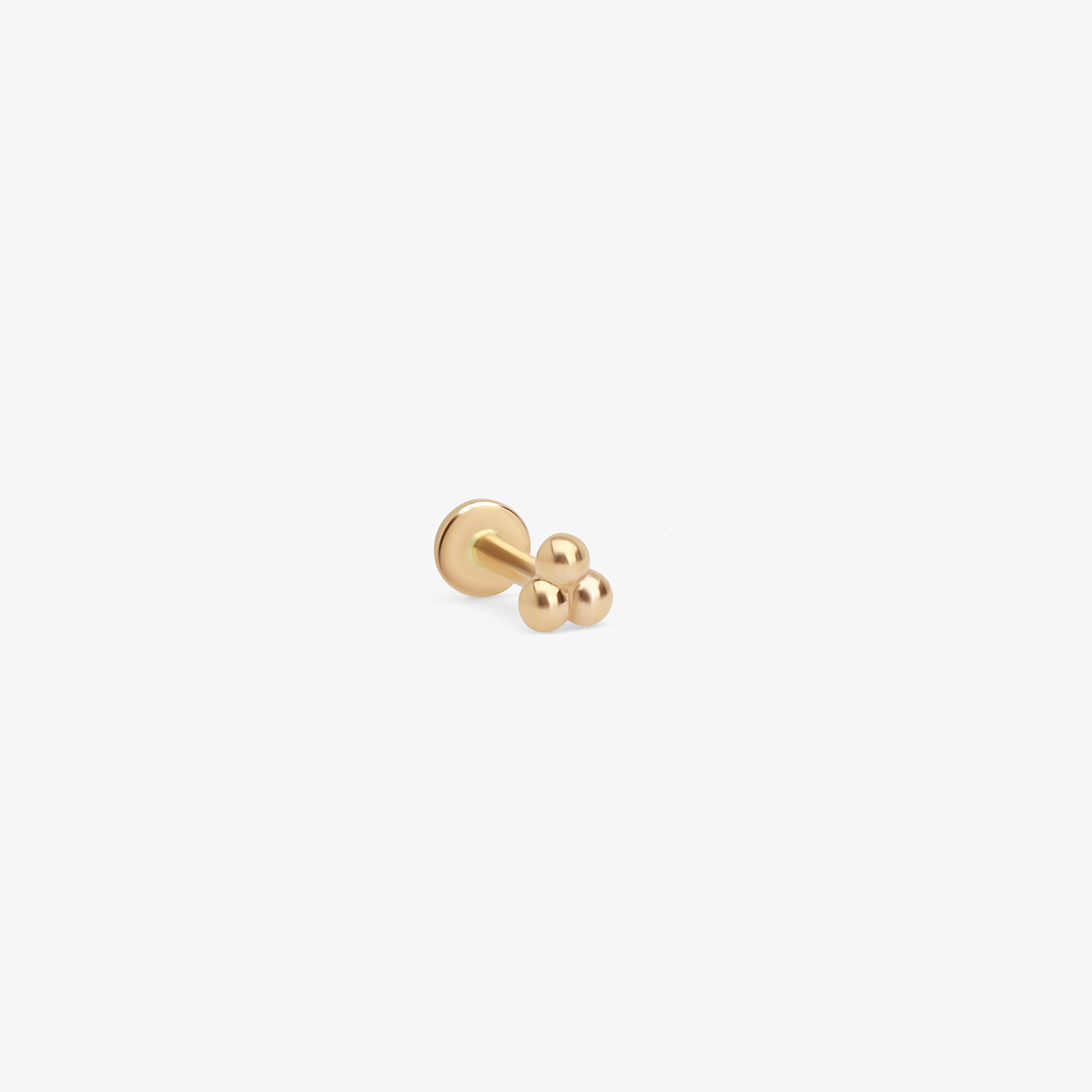 3 Ball Trinity Stud Earring for Women and Men in 14k Solid Yellow Gold, Hypoallergenic, Comfy Flat Backed Earring For Sensitive Ears, New Piercings (Single Piece)