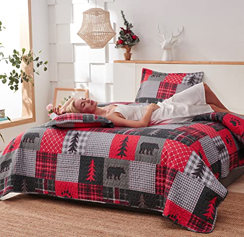 Bedspread Coverlet King Size Rustic Quilt Set Bedding King Plaid Quilt Bedding Lightweight Bedspread Lodge Cabin Bear Bedding Country Patchwork Quilt Bedspread Coverlet Rustic Reversible Quilts
