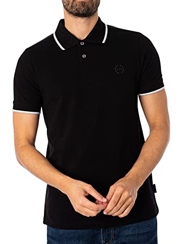 A|X ARMANI EXCHANGE mens Short Sleeve Jersey Knit Polo Shirt, Black, Small US