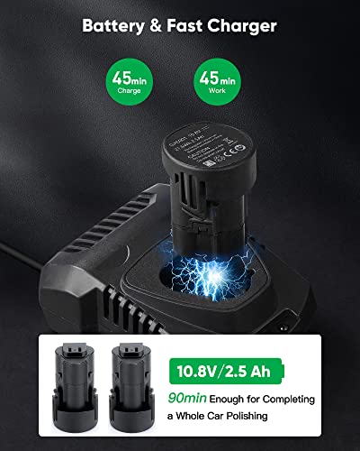 Aiment Mini Polisher w/ 2 Batteries, Cordless Polisher Small Buffer Car Detailing Kit for Vehicle Corner Polishing Paint Correction, Micro Car Polisher w/ 6 Speeds 2000-5000RPM