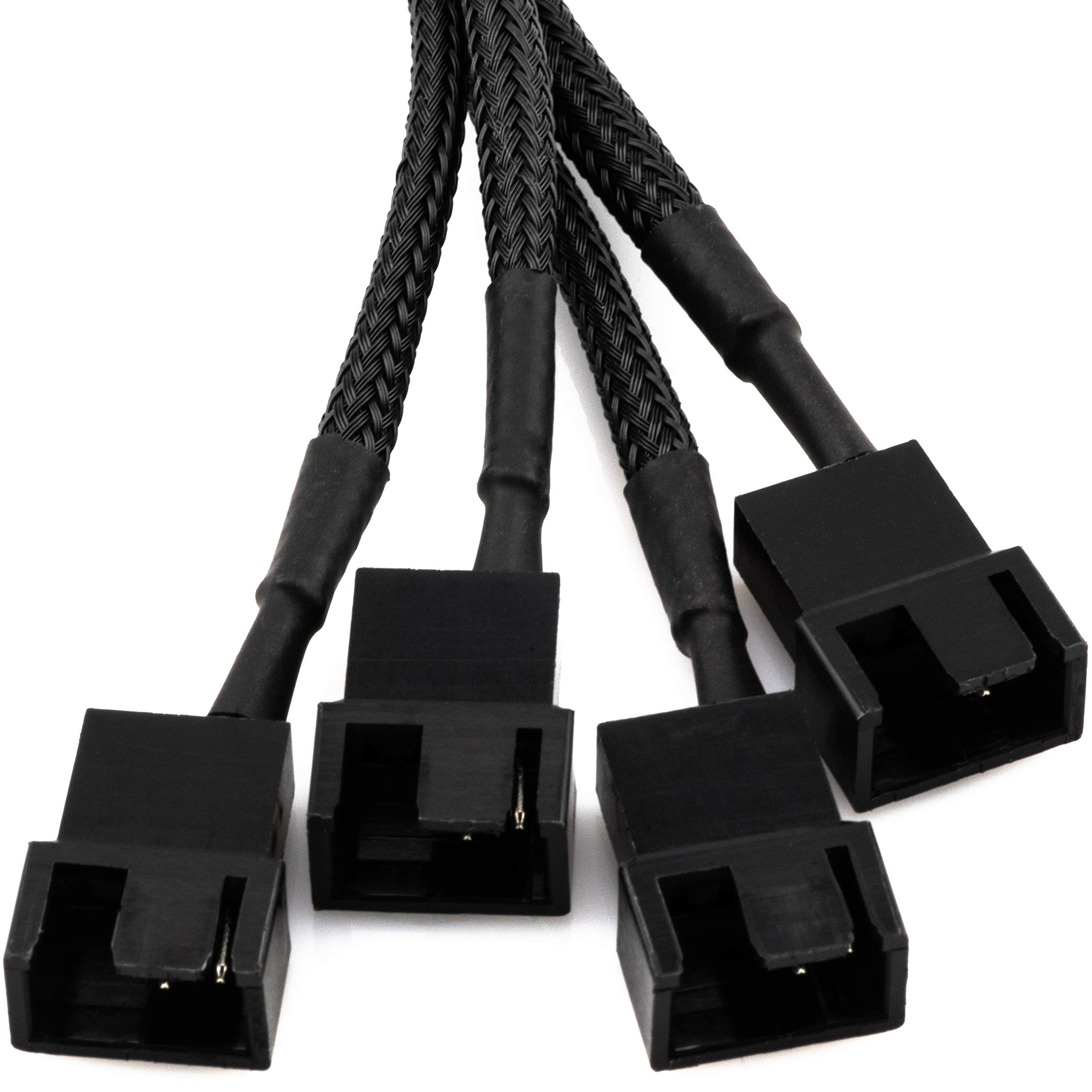 CRJ 4-Pin Molex to 4 PC Fan Power Adapter Cable - 12-inch (30cm), Black Sleeved - Power Up to Four 3-Pin & 4-Pin Computer Fans from an ATX 4-Pin Peripheral Molex Power Connector (12V - Full Speed)