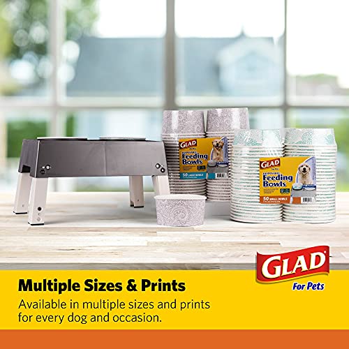 Glad for Pets Disposable Feeding Bowls | Small Dog Bowls in Teal Pattern | 1.75 Cup Feeding Size, 50 Count - Dog Bowls are Great for Dry and Wet Dog Food or Water