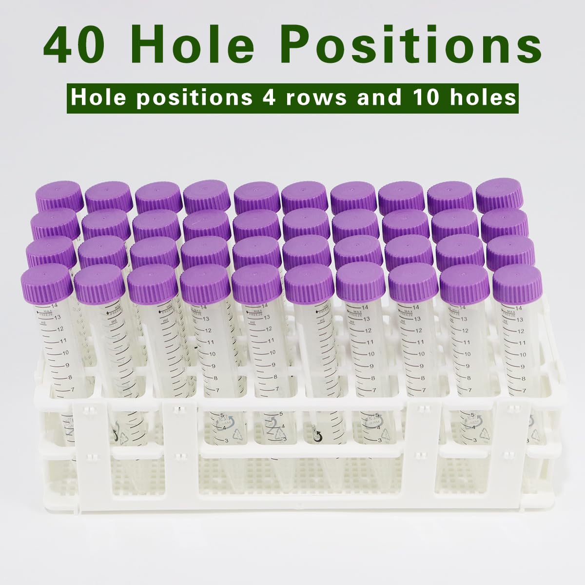 BIPEE Plastic Test Tube Rack, 40 Holes,Test Tube Holder for 20 mm Test Tubes, White vial holder, Detachable test tube holder rack (1pcs,40 Holes)