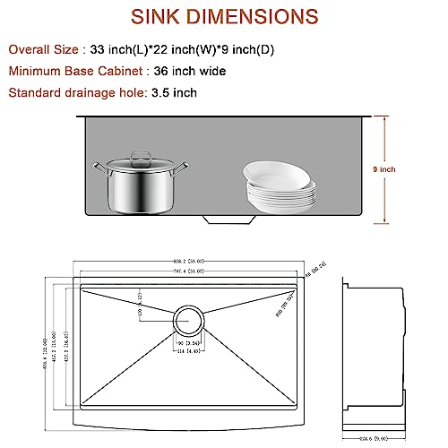 33 Farmhouse Kitchen Sink - Shinmou 33x22x9 Inch Apron Front Kitchen Sinks Stainless Steel Farm Sinks Single Bowl Workstation Kitchen Sink Basin