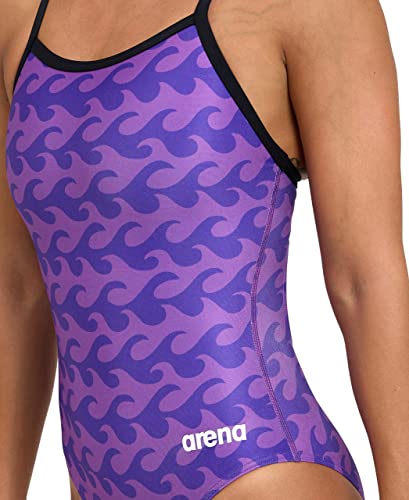Arena Women's Standard Performance Ride The Wave Swimsuit, Black-Team Purple