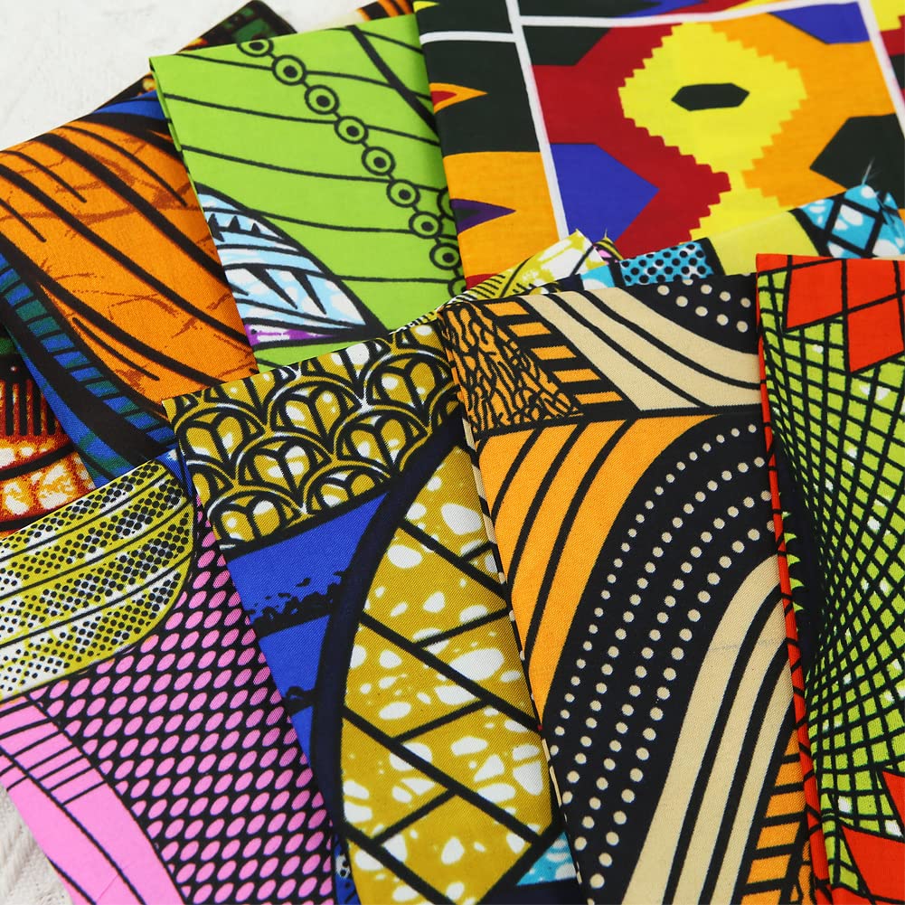 African Fabric,8 PCS African Ankara Print Fat Quarters Fabric Bundles,20 x 16 Inches/50 x 40 cm Cotton Polyester Quilting Fabric Material Scraps for Sewing Clothes Crafting Projects Patch Work