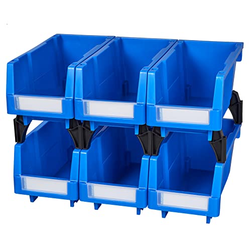 AERCANA Shop Stackable Organizer Bins Parts Bin Shelf Storage Bin Garage storage bins(Blue,Pack of 6)