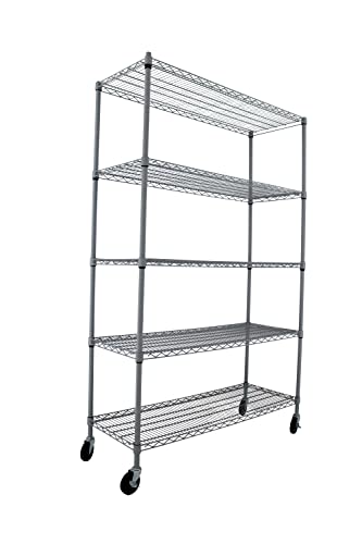 Crescent 4000 LBS 48L 18W 76H Epoxy Coated Gray, 5 Tier Racks for Storage, Heavy Duty Wire Shelving Rack with 4" Casters
