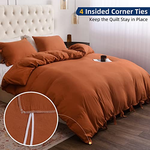 Argstar 3 Pcs Caramel Bowtie Duvet Cover Set California King, Burnt Orange Duvet Cover with Bowknots, 100% Microfiber Soft Rust Comforter Cover with Ties (1 Terracotta Duvet Cover, 2 Pillowcases)