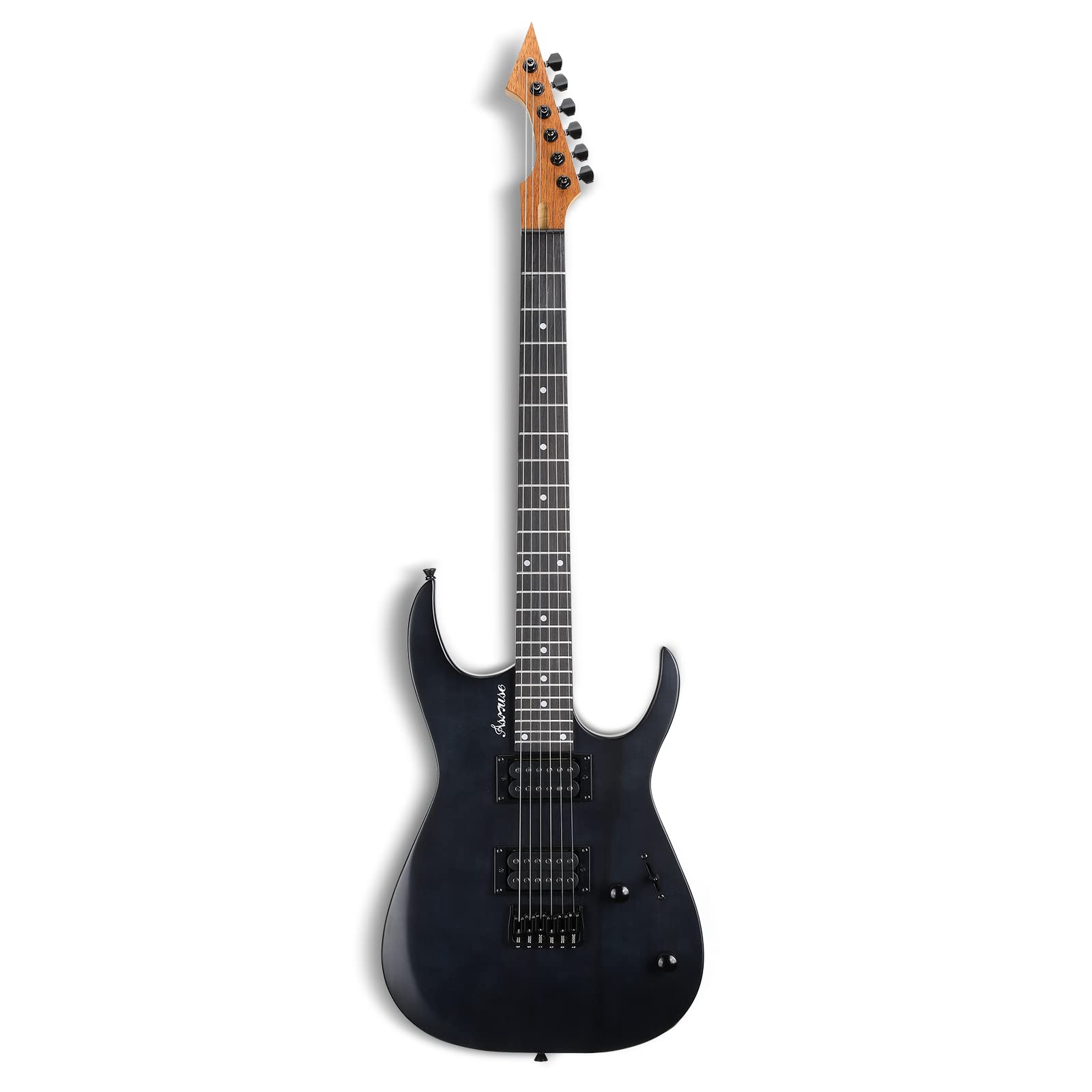 39 Inch Full Size Electric Guitar, Asmuse Solid Body Dinky Electric Guitar, HH Pickups 6 Strings Electric Guitar for Beginner Starter Black