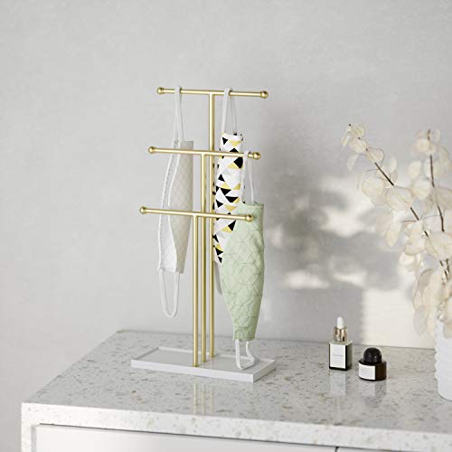 Umbra Trigem Tiered Tabletop Jewelry Organizer Freestanding Hanging Necklace, Earring and Bracelet Display, 5, White Natural