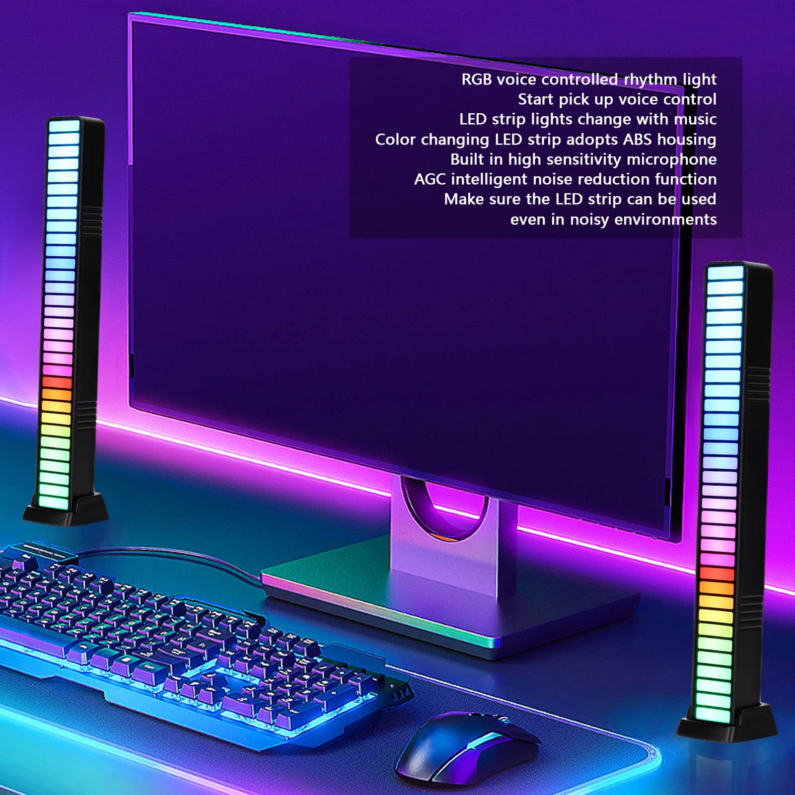 1Pcs Sound Activated Light, LED RGB Light Bar, 32 Bit Music Pickup Rhythm Light, USB Rechargeable, Ambient Light for Car, DJ, Gaming Room, Party, TV