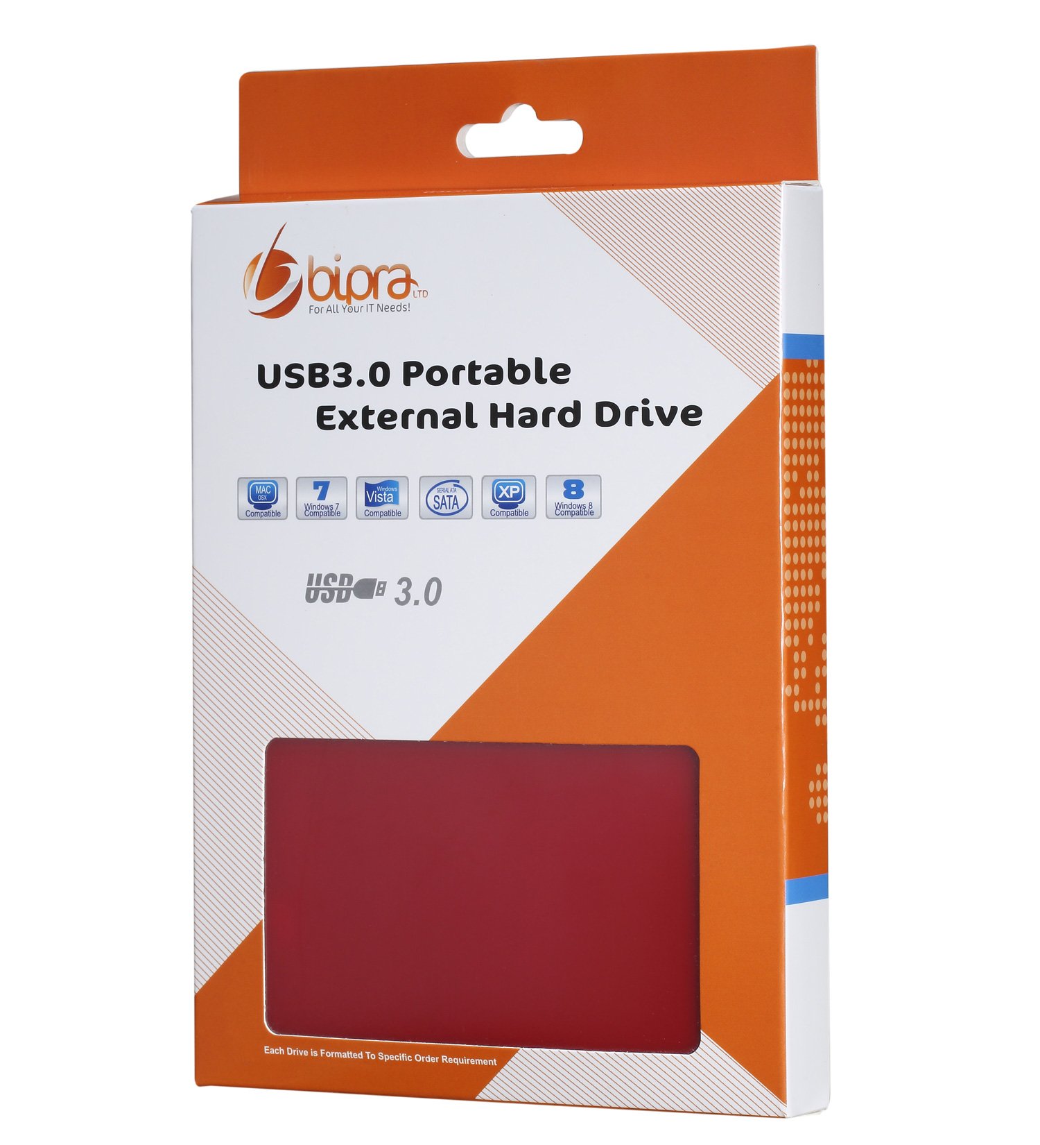 BIPRA U3 2.5 inch USB 3.0 NTFS Portable External Hard Drive - Red (80GB)