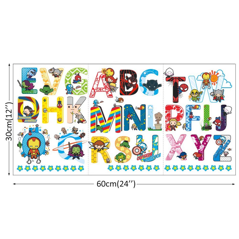 ufengke Alphabet ABC and Superheroes Wall Stickers Stars Letters Wall Decals Wall Decor for Kids Bedroom Nursery