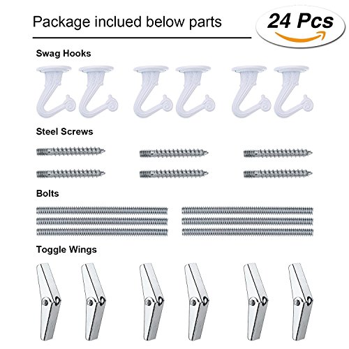 BBTO Swag Ceiling Hooks and Hardware Set, Swag Hooks with Steel Screws/Bolts and Toggle for Ceiling Installation Cavity Wall Fixing (6)