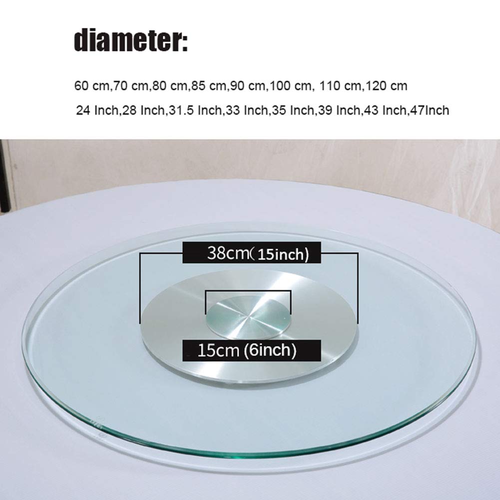 24 inch Kitchen Lazy Susan Turntable with Aluminum Base , Round Table Service Tray, Heavy Duty Non-Skid, Large Glass Turntable,Thick: 10mm