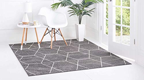 Unique Loom Trellis Frieze Collection Area Rug - Geometric (5' Square, Dark Gray/ Ivory)