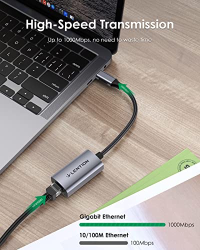 LENTION USB C to Ethernet Adapter, RJ45 to Type C Gigabit Network 1000M Wired LAN Converter Compatible 2023-2016 MacBook Pro 13/15/16, New iPad Pro/Mac Air/Surface, Chromebook, More(CU604, Space Gray)