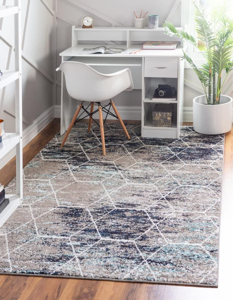 Unique Loom Trellis Frieze Collection Area Rug - Geometric (4' x 6', Blue Multi/ Ivory)